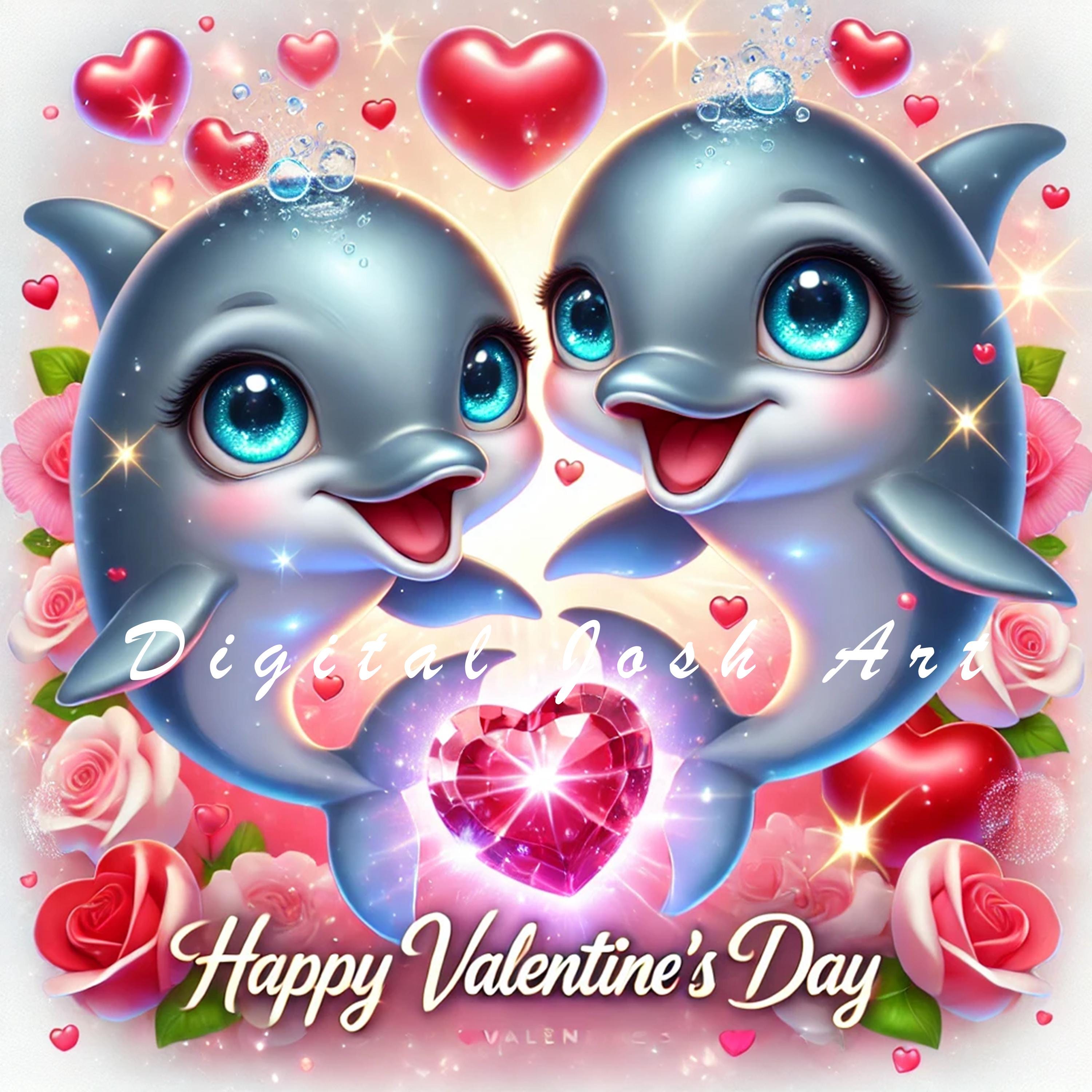 10 JPEG Cute Valentine’s Day Dolphin Clipart Bundle - Adorable Winter ...