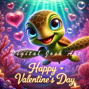 10 JPEG Cute Valentine’s Day Sea Turtle Clipart Bundle - Winter Sea ...