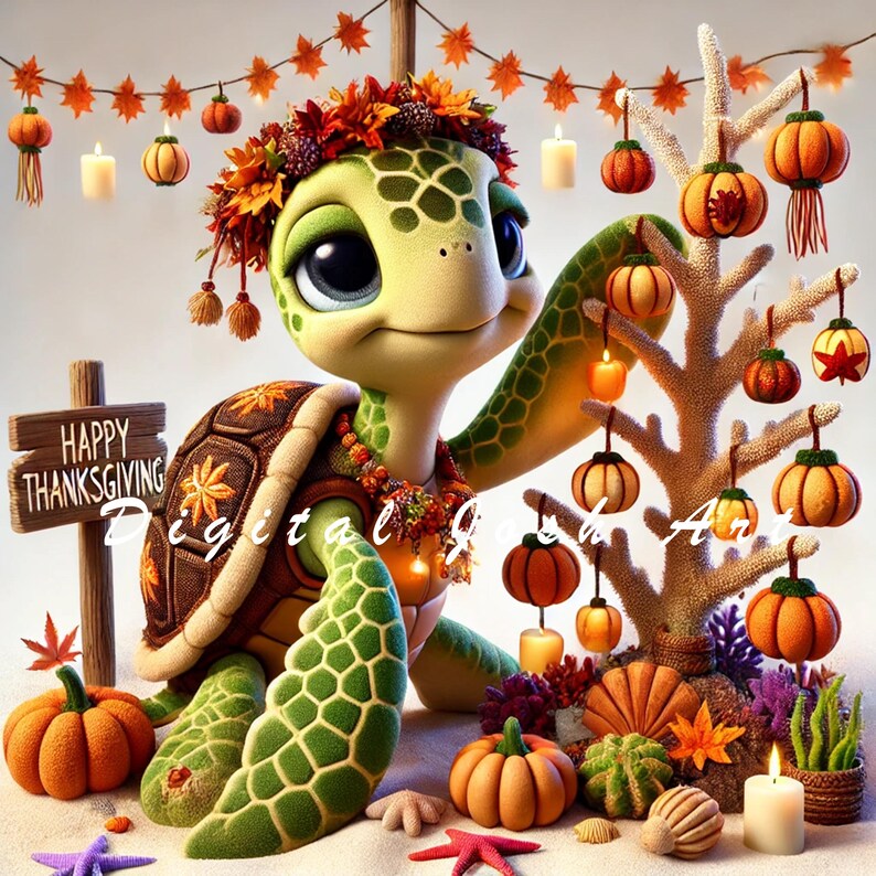 10 JPEG Cute Thanksgiving Sea Turtle Clipart – Autumn Pumpkin Turtle ...