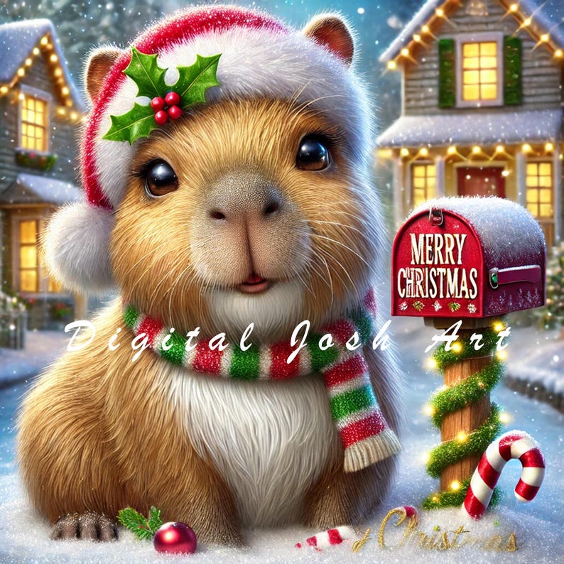 10 JPEG Cute Christmas Capybara Clipart Bundle - Winter Animal Designs ...