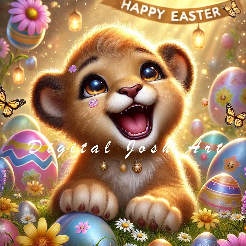 10 JPEG Cute Easter Lion Cub Clipart Set - Spring Baby Animal Designs ...