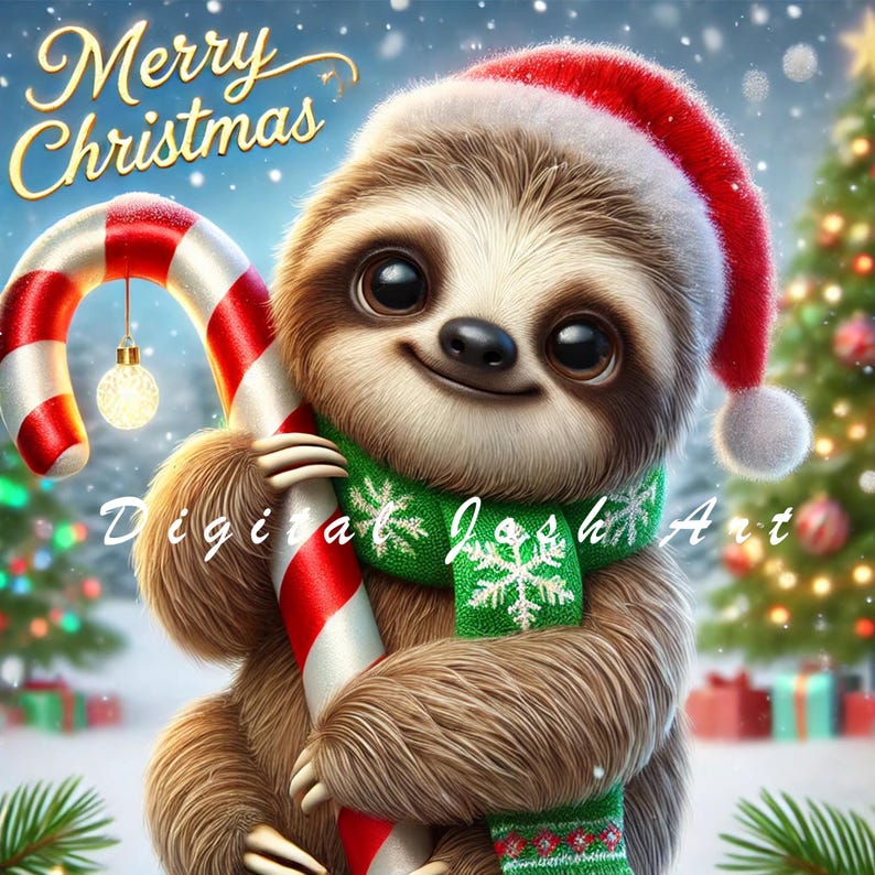 Cute Christmas Sloth Clipart Bundle | 10 JPG Winter Animal Designs for ...