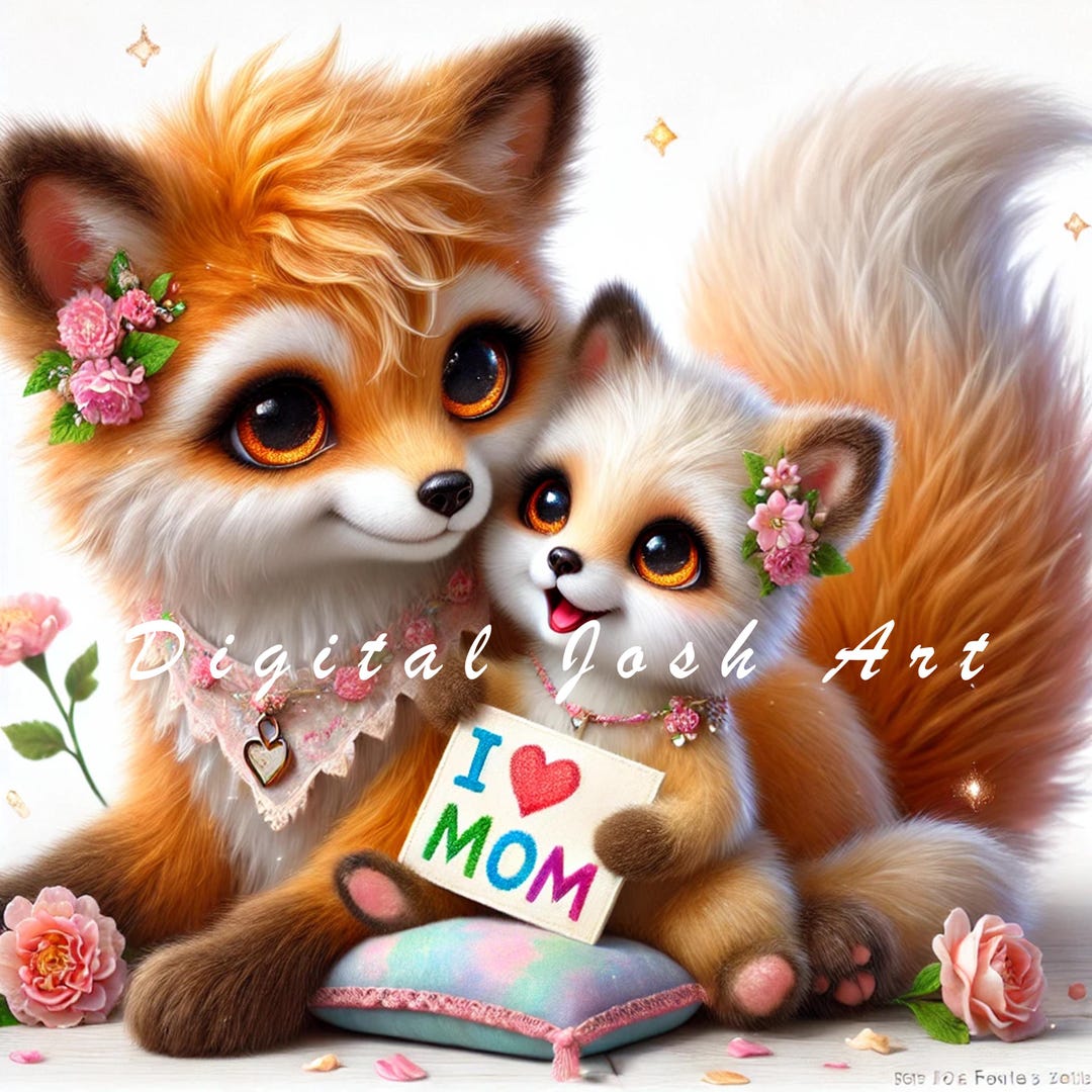 10 JPEG Cute Mother’s Day Fox Clipart – Spring Mom & Baby Woodland Art ...