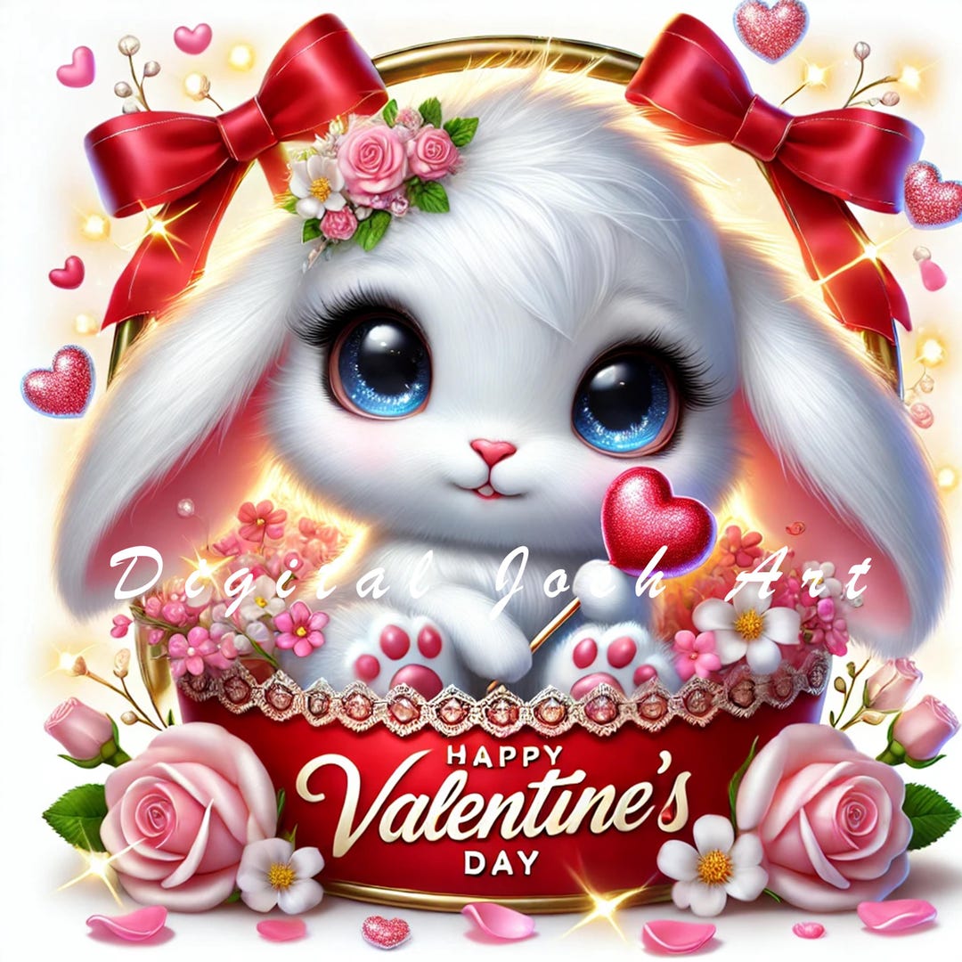 Cute Valentine’s Day Bunny Clipart Bundle - 10 JPEG Winter Bunny ...