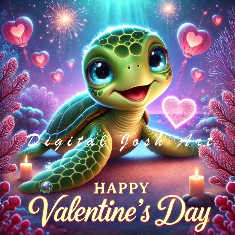 10 JPEG Cute Valentine’s Day Sea Turtle Clipart Bundle - Winter Sea ...