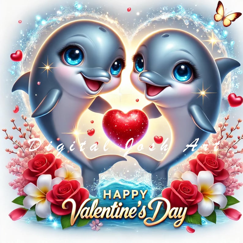 10 JPEG Cute Valentine’s Day Dolphin Clipart Bundle - Adorable Winter ...