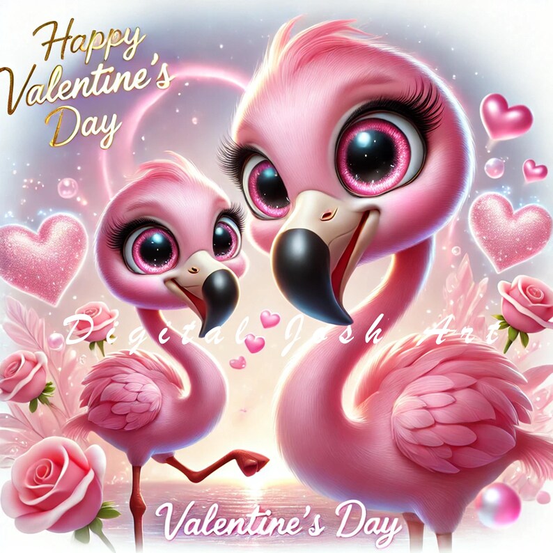 10 JPEG Cute Valentine’s Day Flamingo Clipart Bundle - Adorable Winter ...