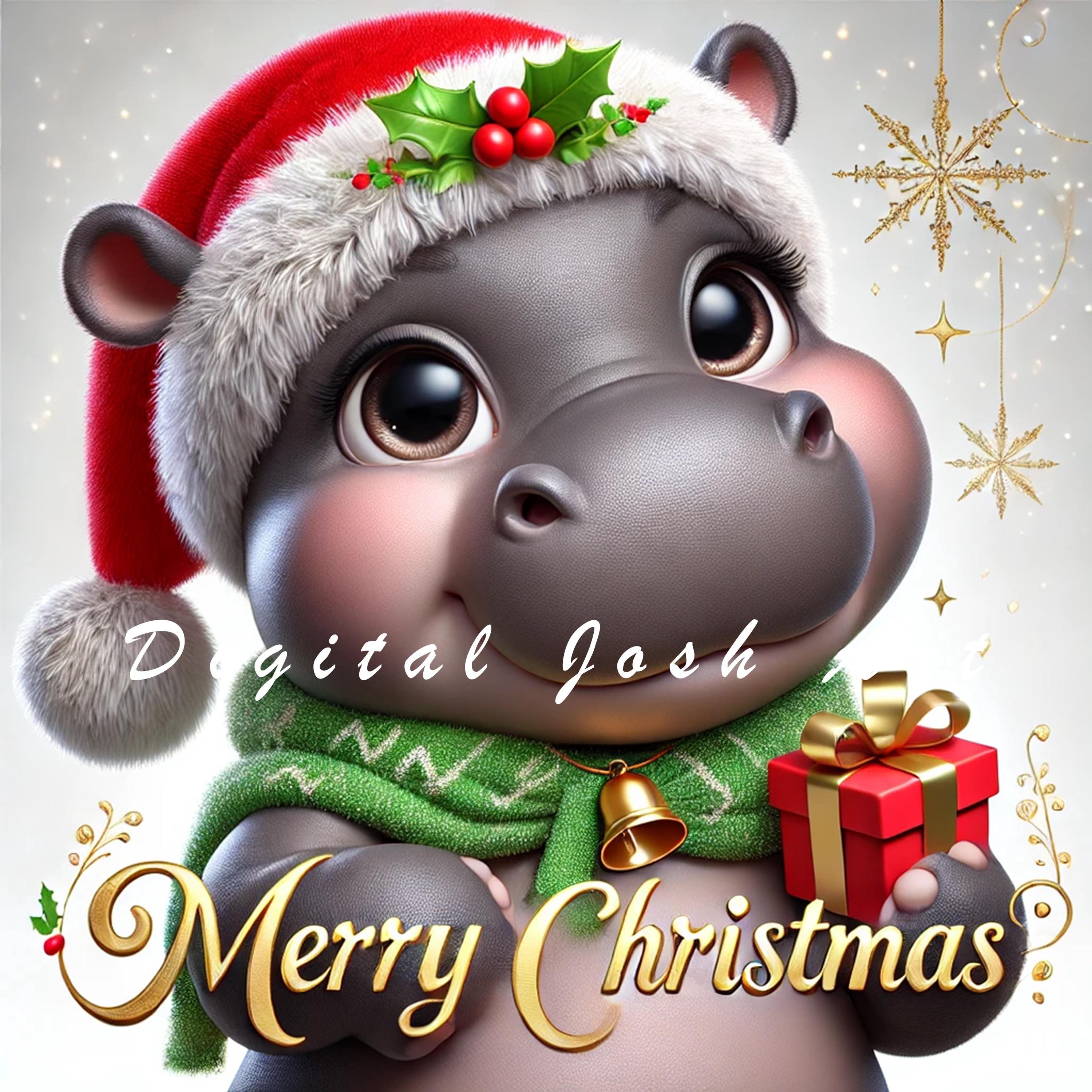 10 JPEG Cute Christmas Hippo Clipart Bundle - Winter Animal Designs ...