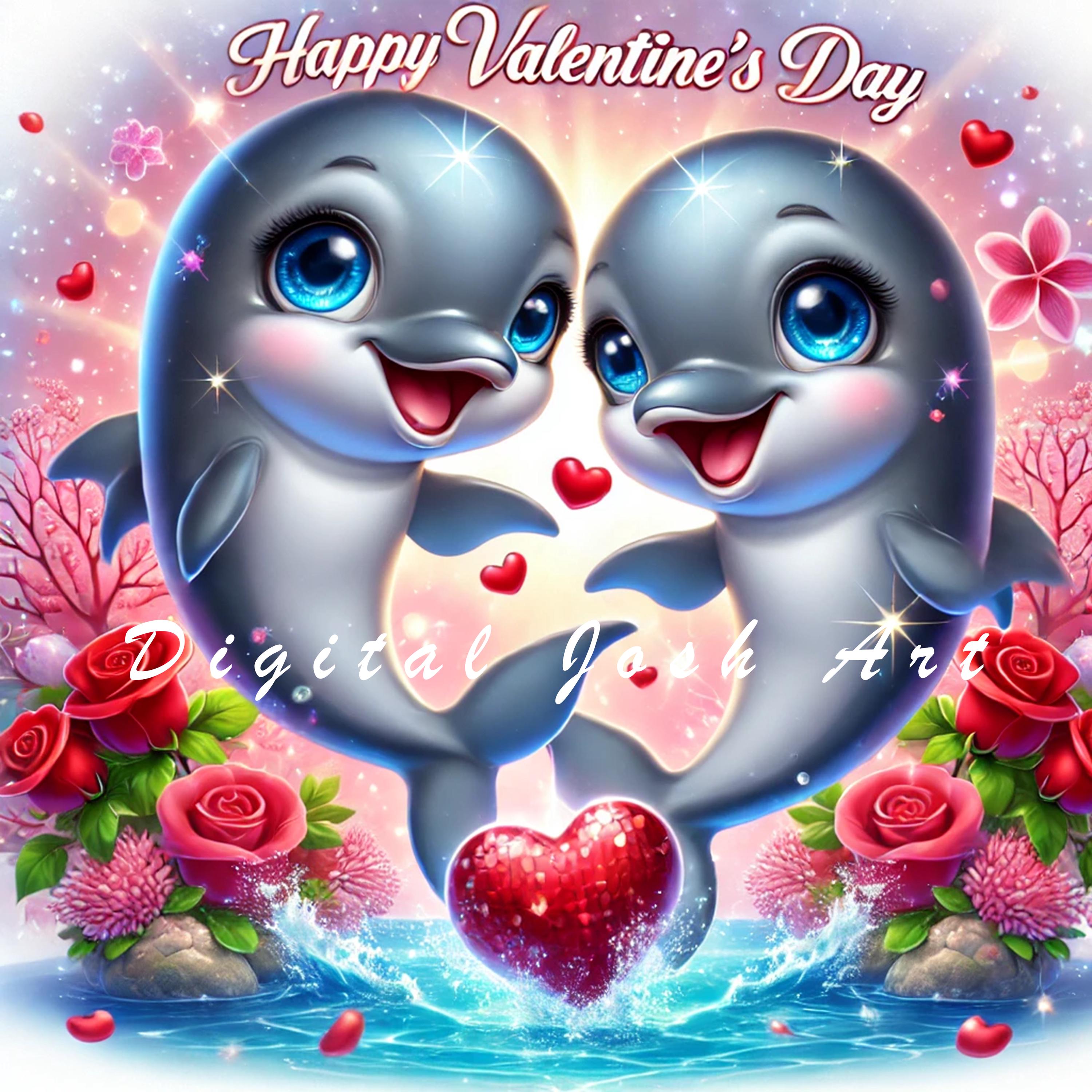10 JPEG Cute Valentine’s Day Dolphin Clipart Bundle - Adorable Winter ...