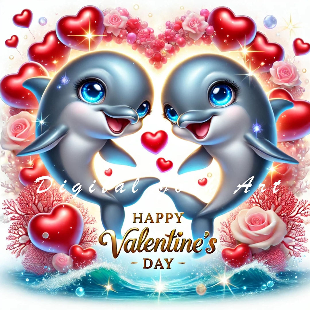 10 JPEG Cute Valentine’s Day Dolphin Clipart Bundle - Adorable Winter ...