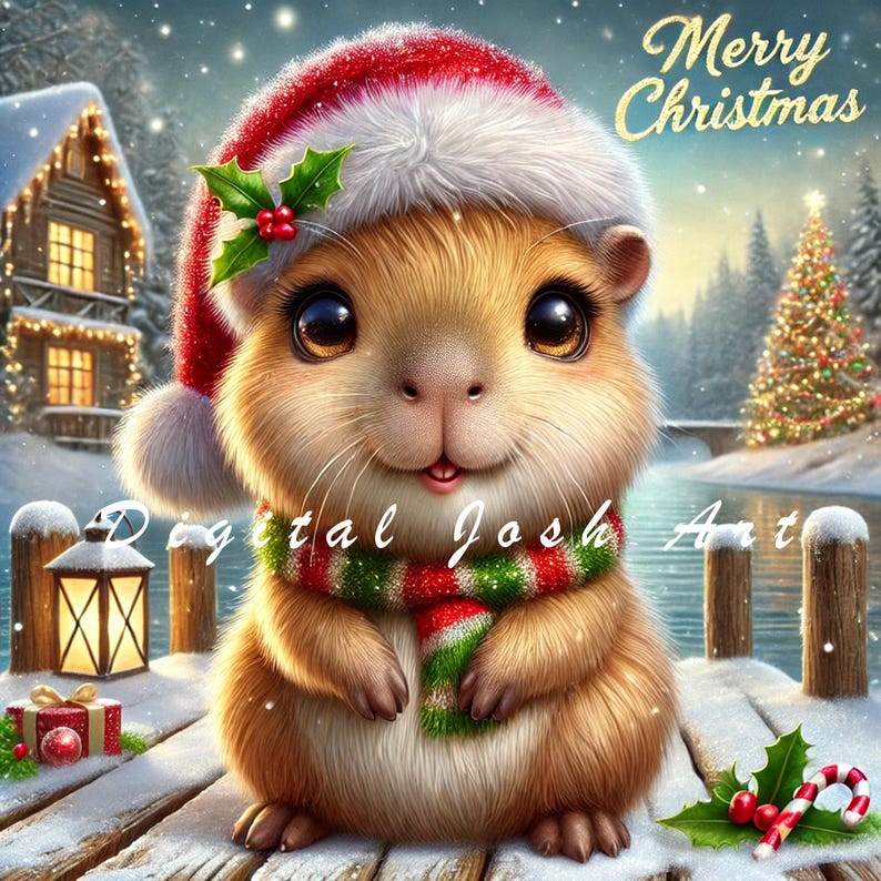 10 JPEG Cute Christmas Capybara Clipart Bundle - Winter Animal Designs ...