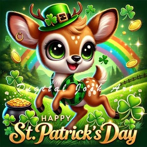 10 JPEG Cute St. Patrick’s Day Deer Clipart Bundle - Winter Deer ...