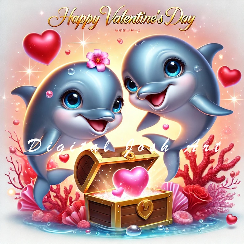 10 JPEG Cute Valentine’s Day Dolphin Clipart Bundle - Adorable Winter ...