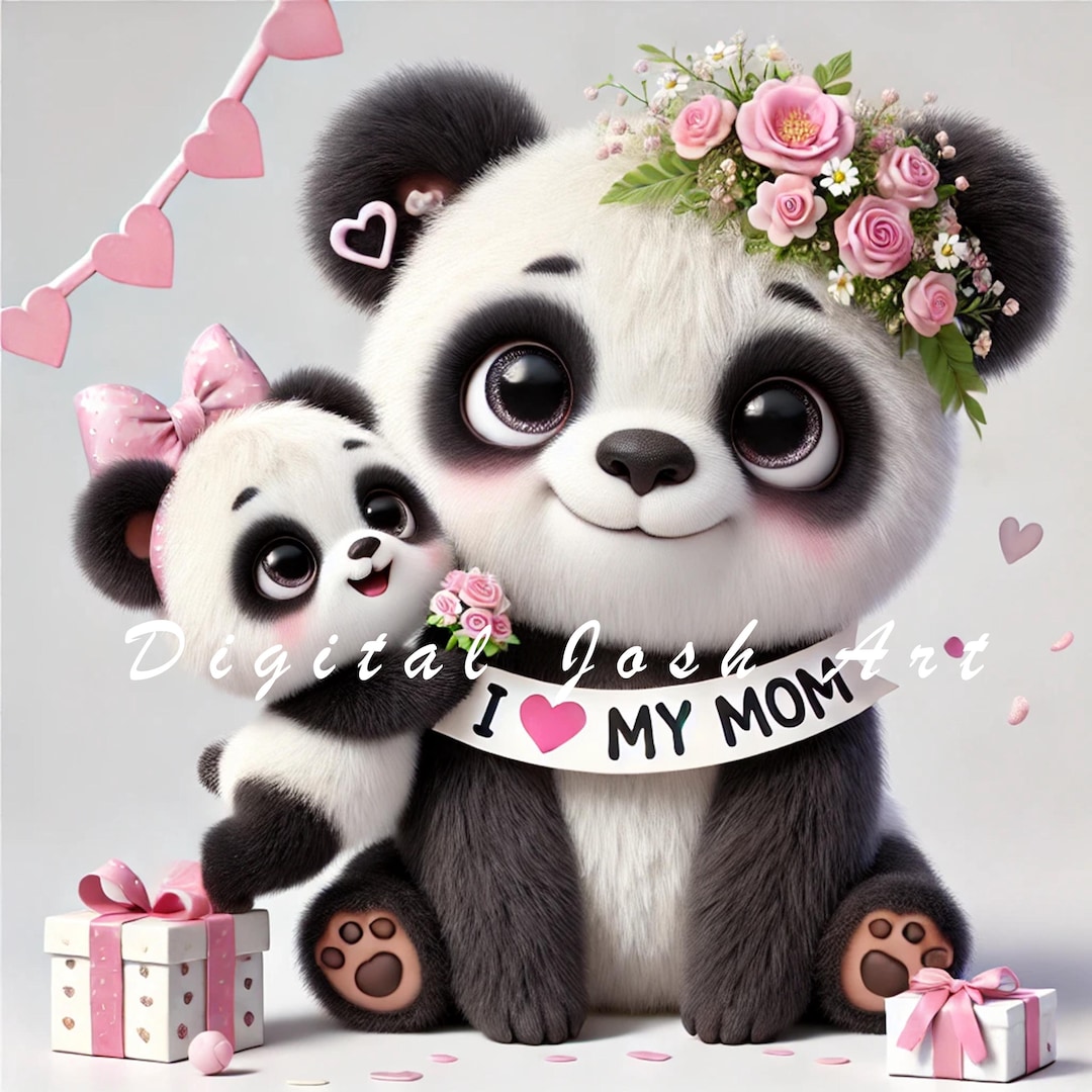 10 JPEG Cute Mother’s Day Panda Clipart – Spring Mom & Baby Bear Art ...