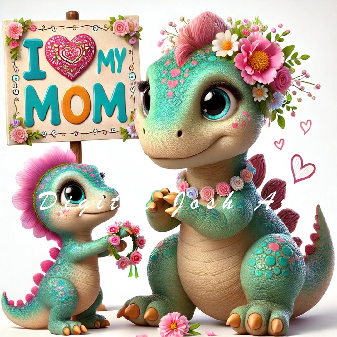 10 JPEG Cute Mother’s Day Dinosaur Clipart – Spring Mom & Baby Dino Art ...