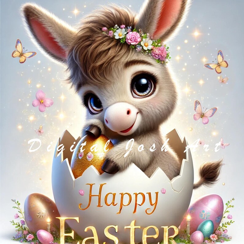 10 JPEG Cute Easter Donkey Clipart Bundle - Spring Farm Animal Designs ...