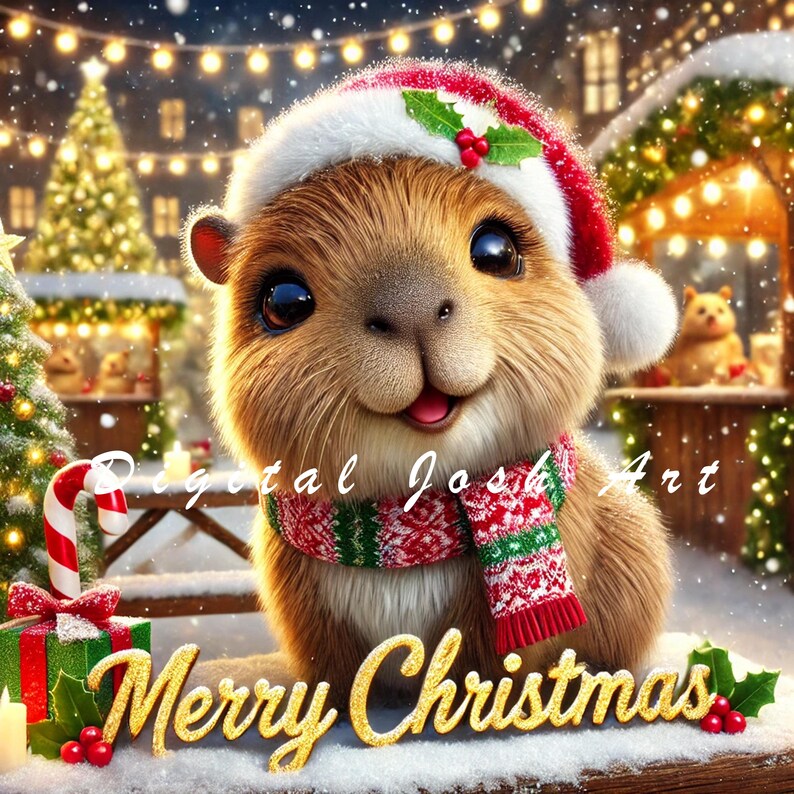 10 JPEG Cute Christmas Capybara Clipart Bundle - Winter Animal Designs ...