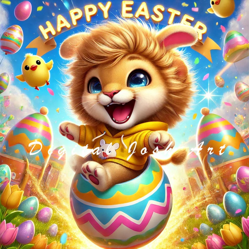 10 JPEG Cute Easter Lion Cub Clipart Set - Spring Baby Animal Designs ...