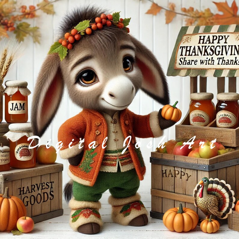 10 JPEG Cute Thanksgiving Donkey Clipart – Autumn Harvest Donkey ...