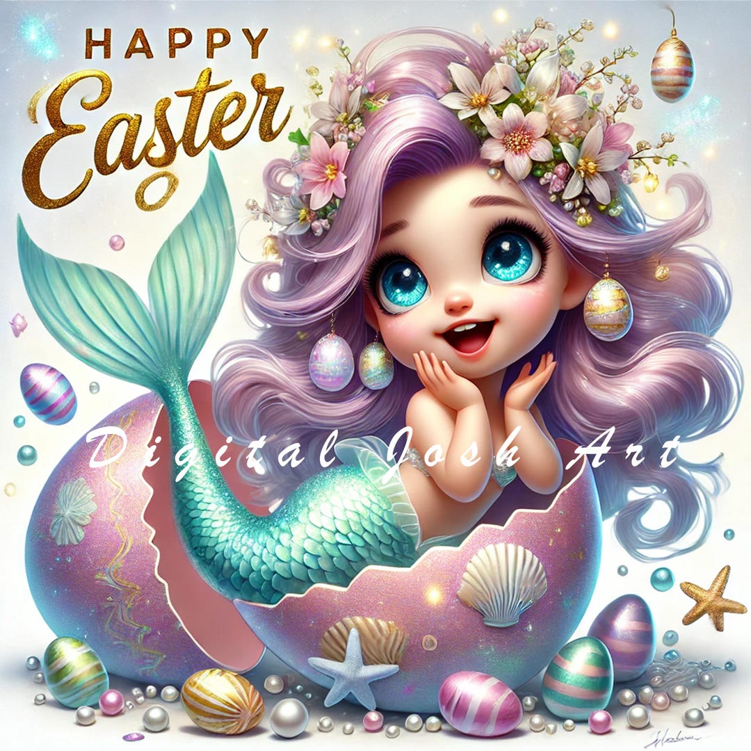 10 JPEG Cute Easter Mermaid Clipart Bundle - Spring Fantasy Designs ...