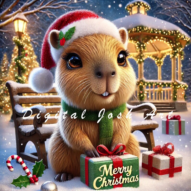 10 JPEG Cute Christmas Capybara Clipart Bundle - Winter Animal Designs ...