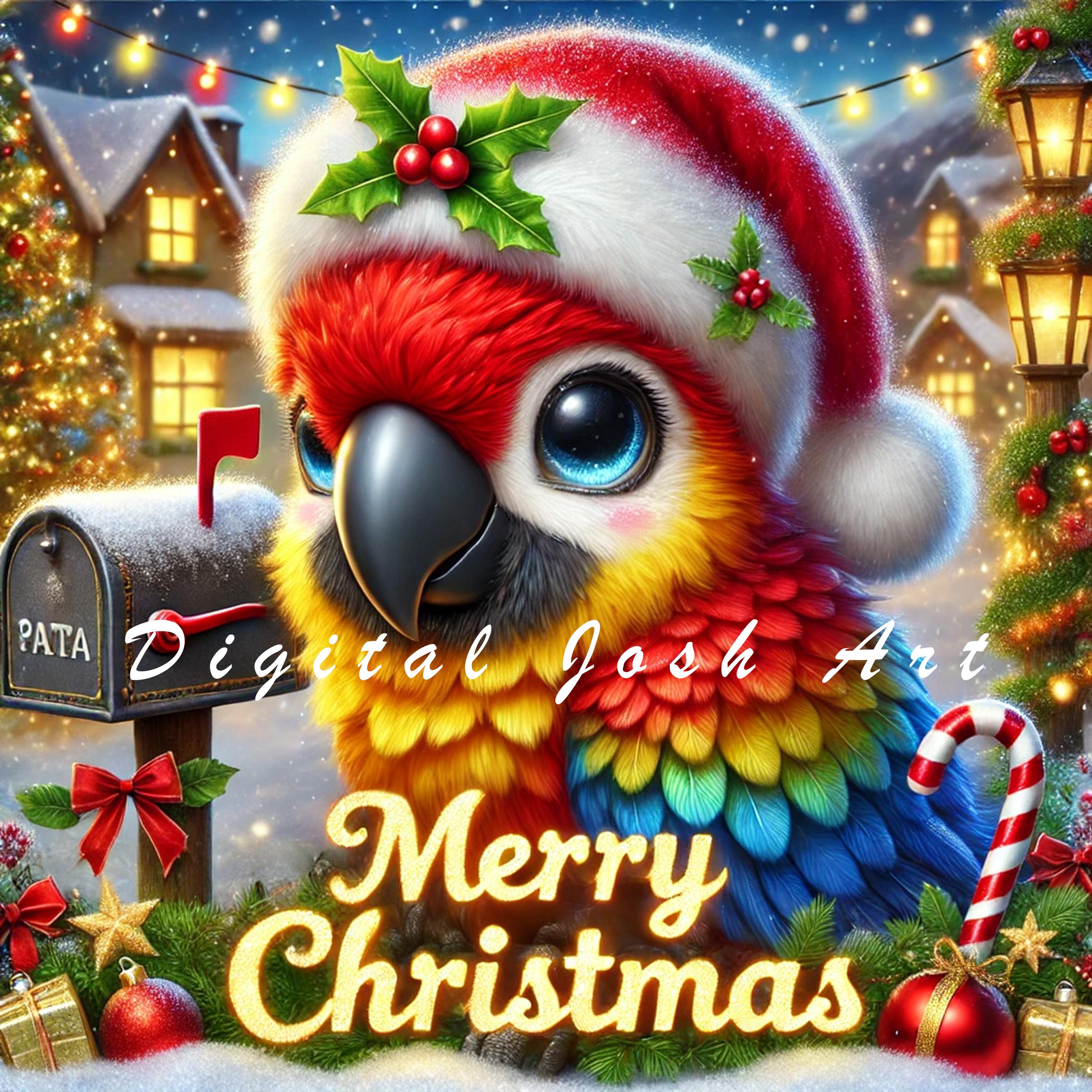 10 JPEG Cute Christmas Macaw Clipart Bundle - Winter Bird Designs ...