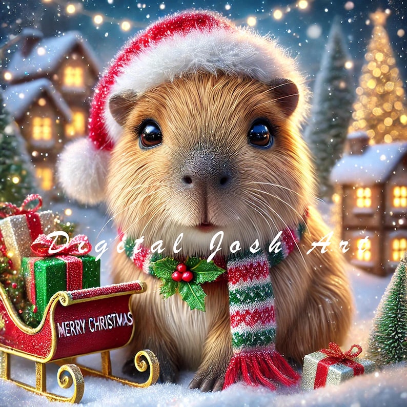 10 JPEG Cute Christmas Capybara Clipart Bundle - Winter Animal Designs ...
