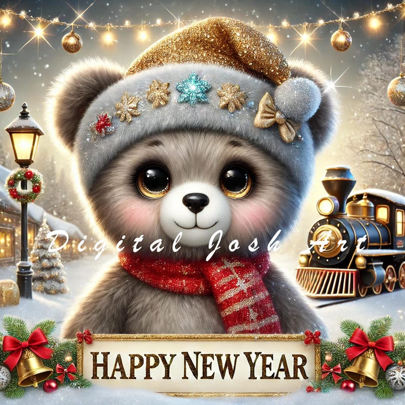 Cute New Year Bear Clipart Bundle 10 JPEG Winter Animal Designs ...