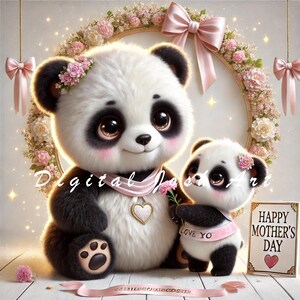 10 JPEG Cute Mother’s Day Panda Clipart – Spring Mom & Baby Bear Art ...