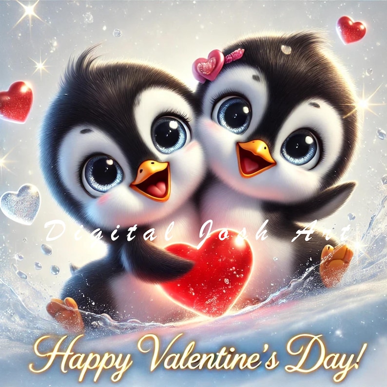 Cute Valentine’s Day Penguin Clipart Bundle - 10 JPEG Winter Penguin ...