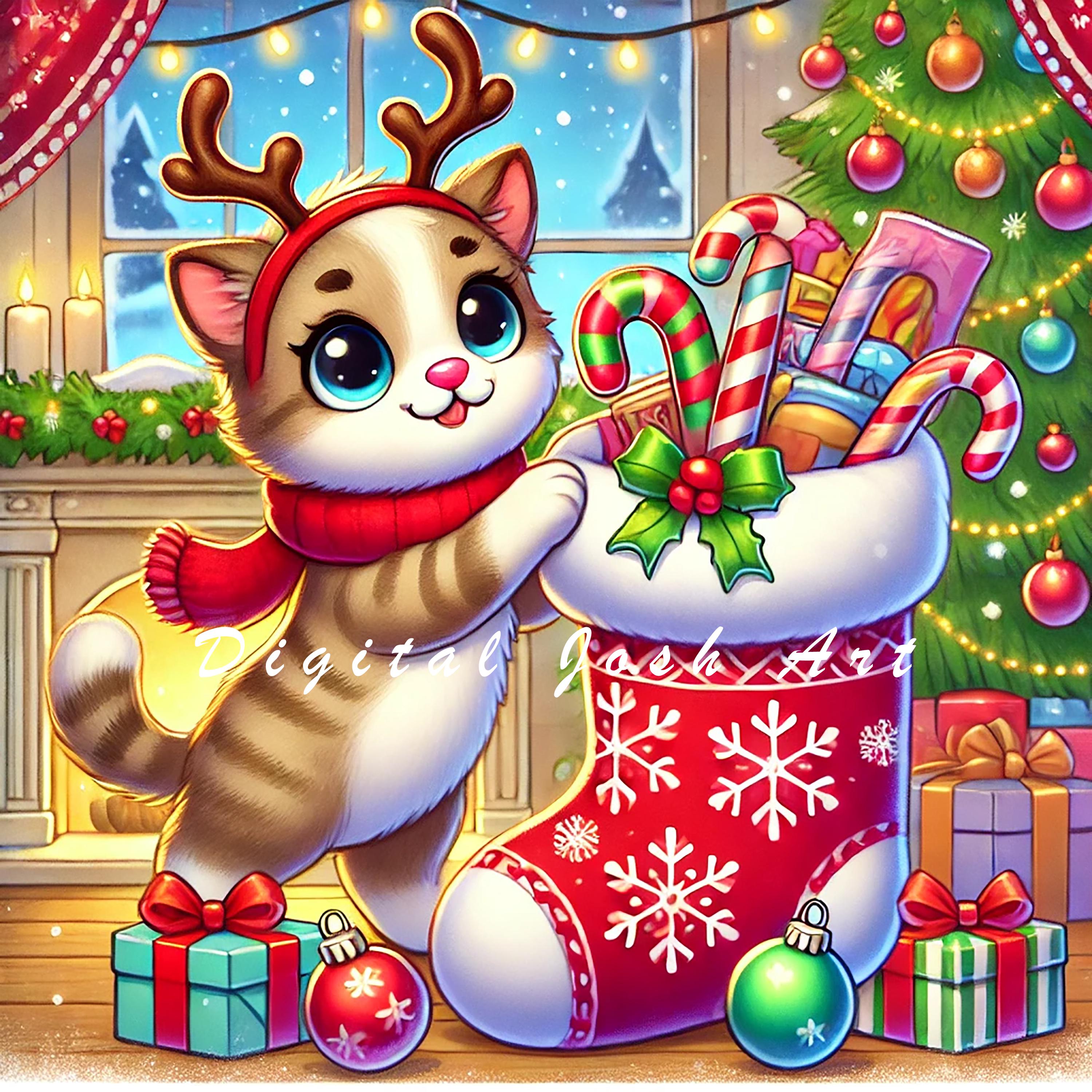 Cute Christmas Cat Kitty Clipart Bundle 10 JPG Winter Kitty Cat Designs ...