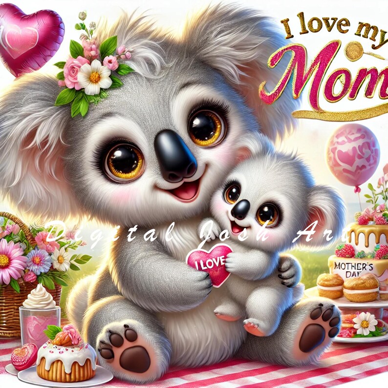 10 JPEG Cute Mother’s Day Koala Clipart Set – Spring Mom & Baby Animal ...