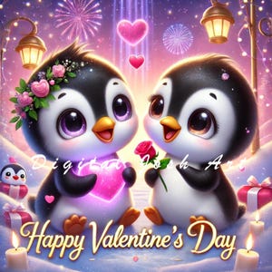 10 JPEG Cute Valentine’s Day Penguin Clipart Bundle - Winter Penguin ...