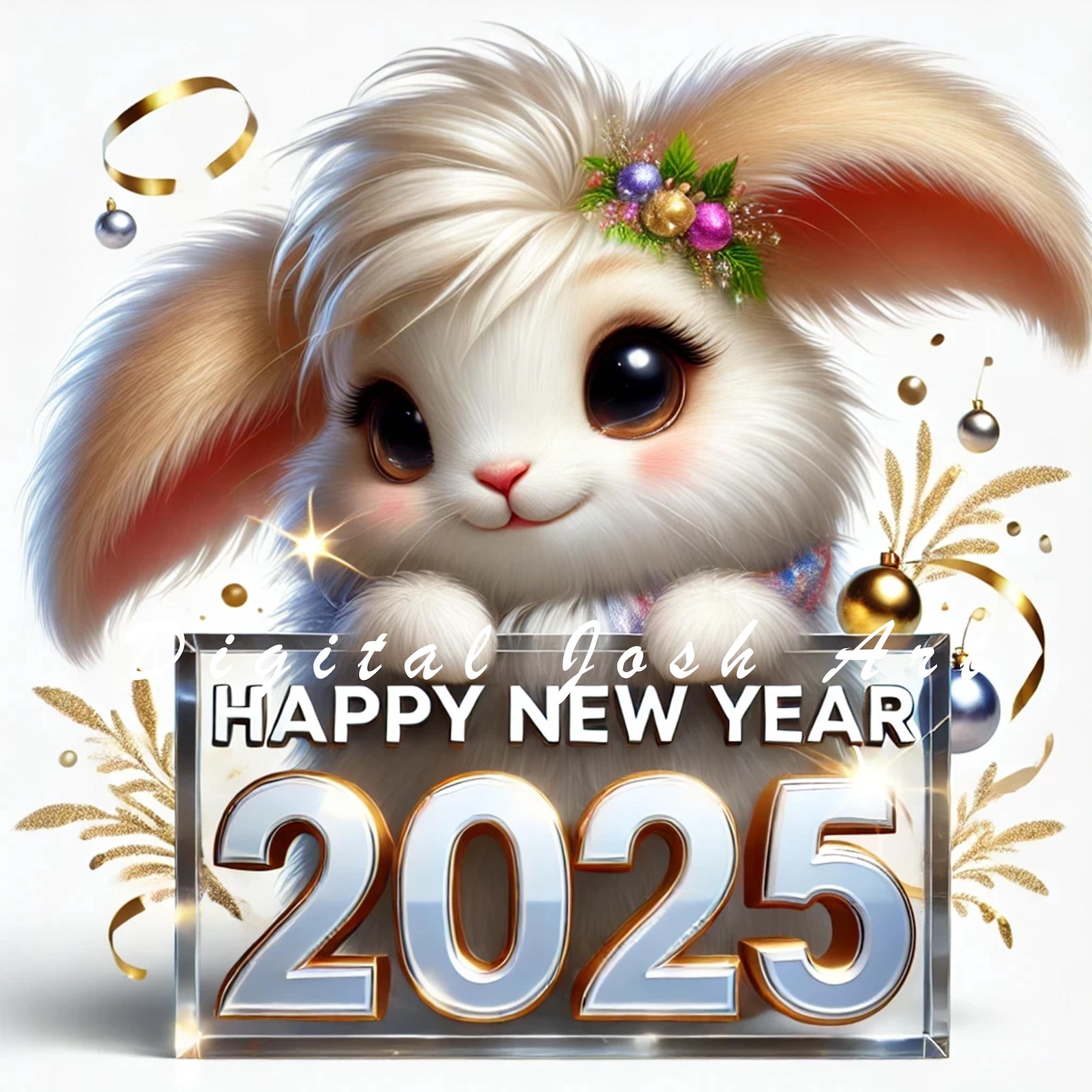 10 JPEG Cute 2025 New Year Bunny Clipart Bundle - Winter Acrylic Bunny ...