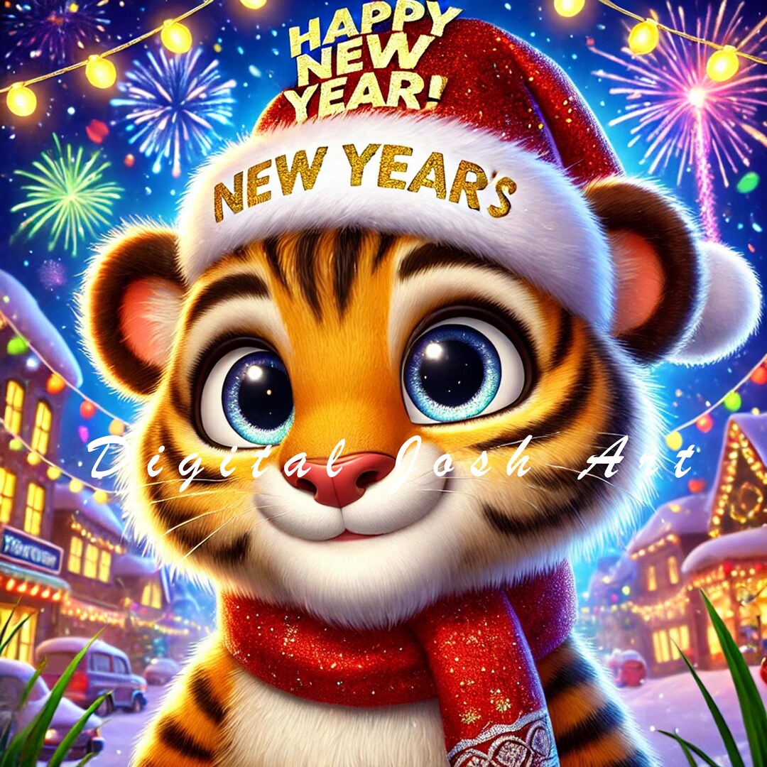 Cute New Year Tiger Clipart Bundle - 10 JPEG Winter Animal Designs ...