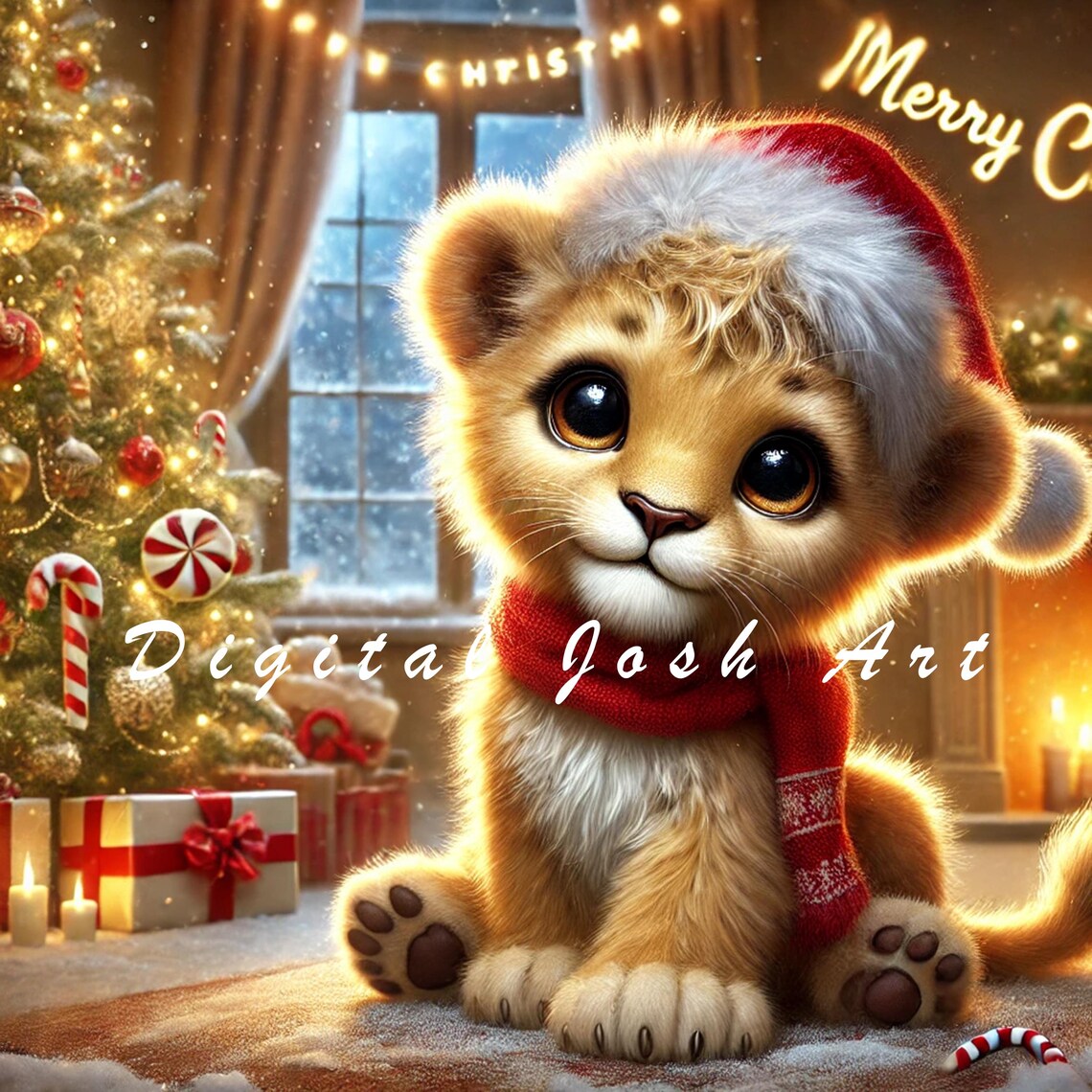 10 JPEG Cute Christmas Lion Cub Clipart Bundle - Winter Animal Designs ...
