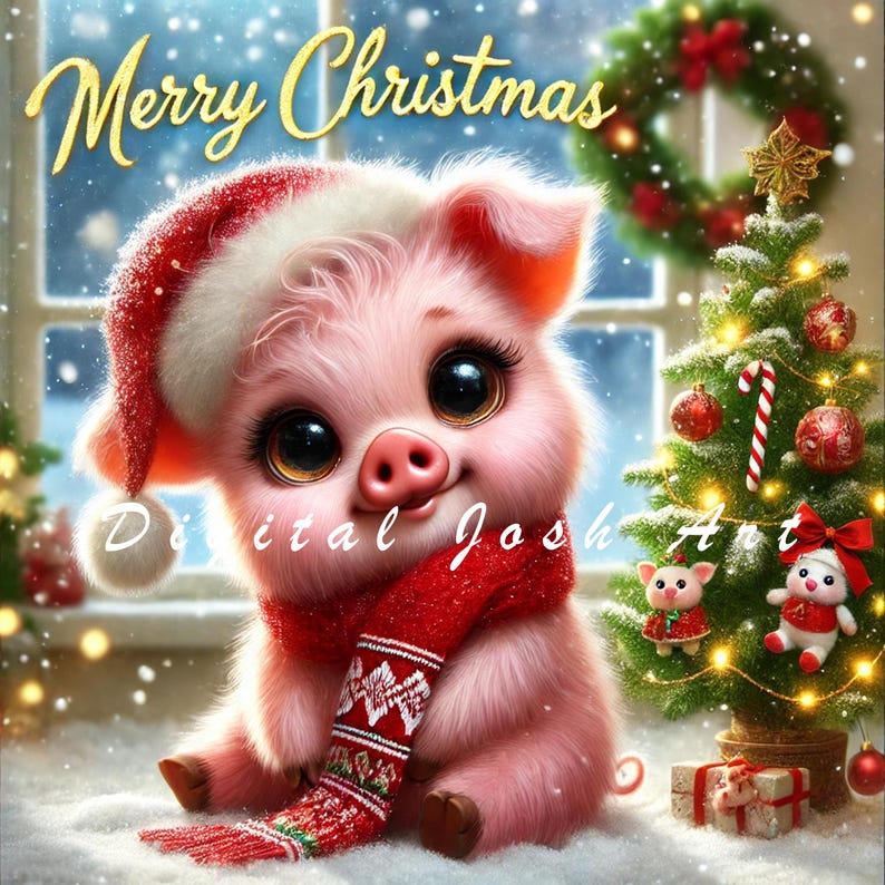 10 JPEG Cute Christmas Piglet Clipart Bundle - Winter Piglet Designs ...
