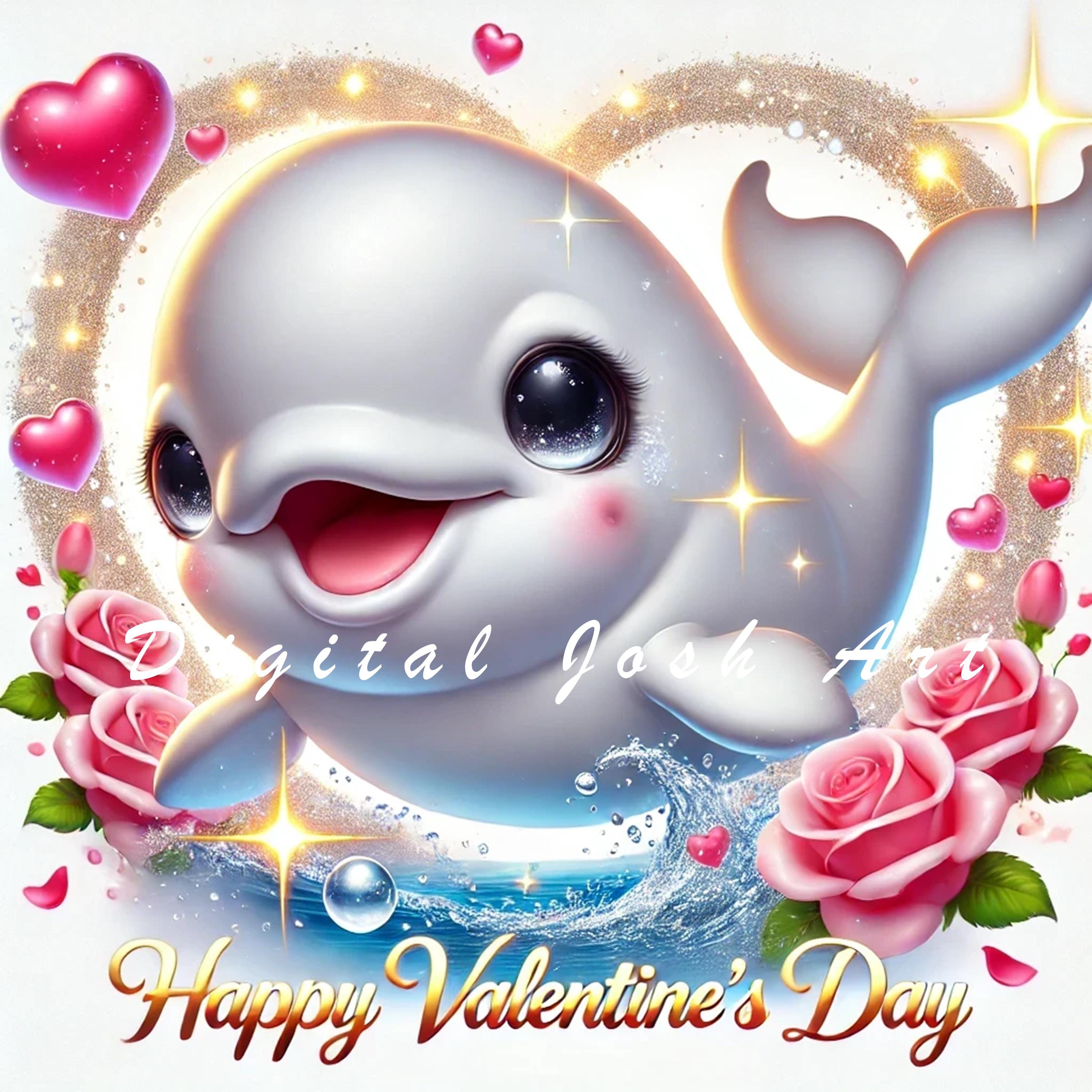 10 JPEG Cute Valentine’s Day Beluga Whale Clipart Bundle - Winter ...