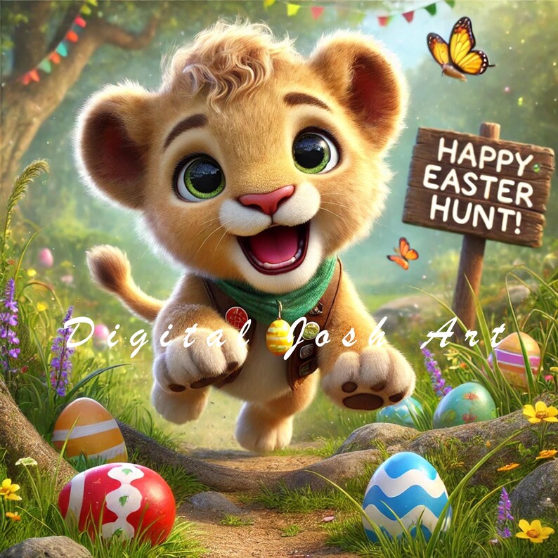 10 JPEG Cute Easter Lion Cub Clipart Set - Spring Baby Animal Designs ...