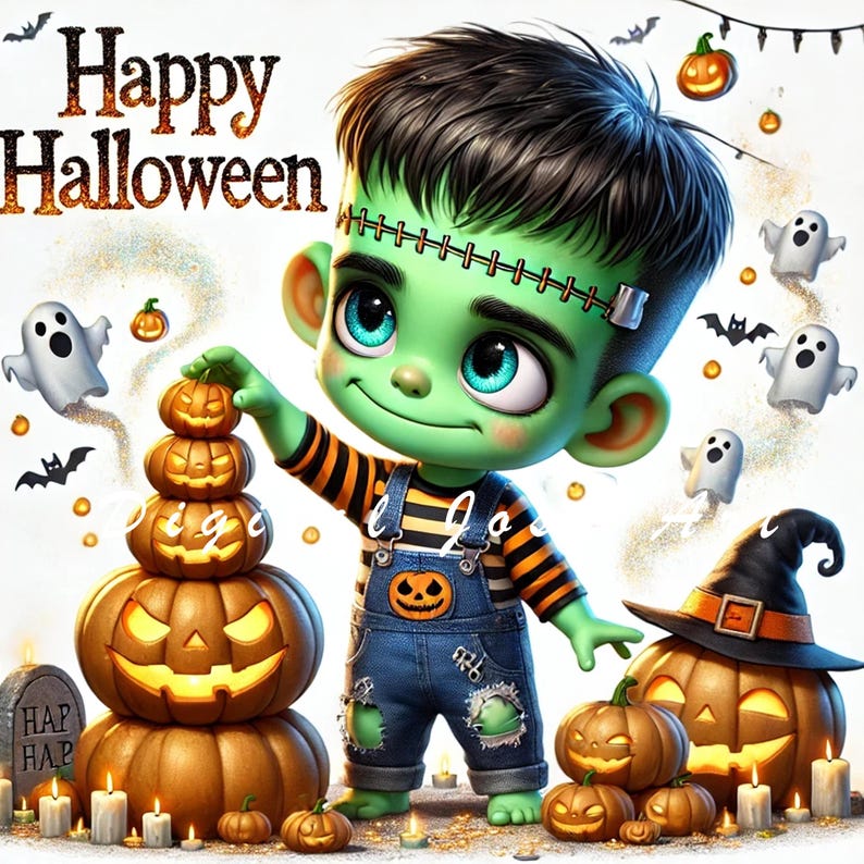 10 JPEG Cute Halloween Frankenstein Clipart – Spooky Autumn Monster ...