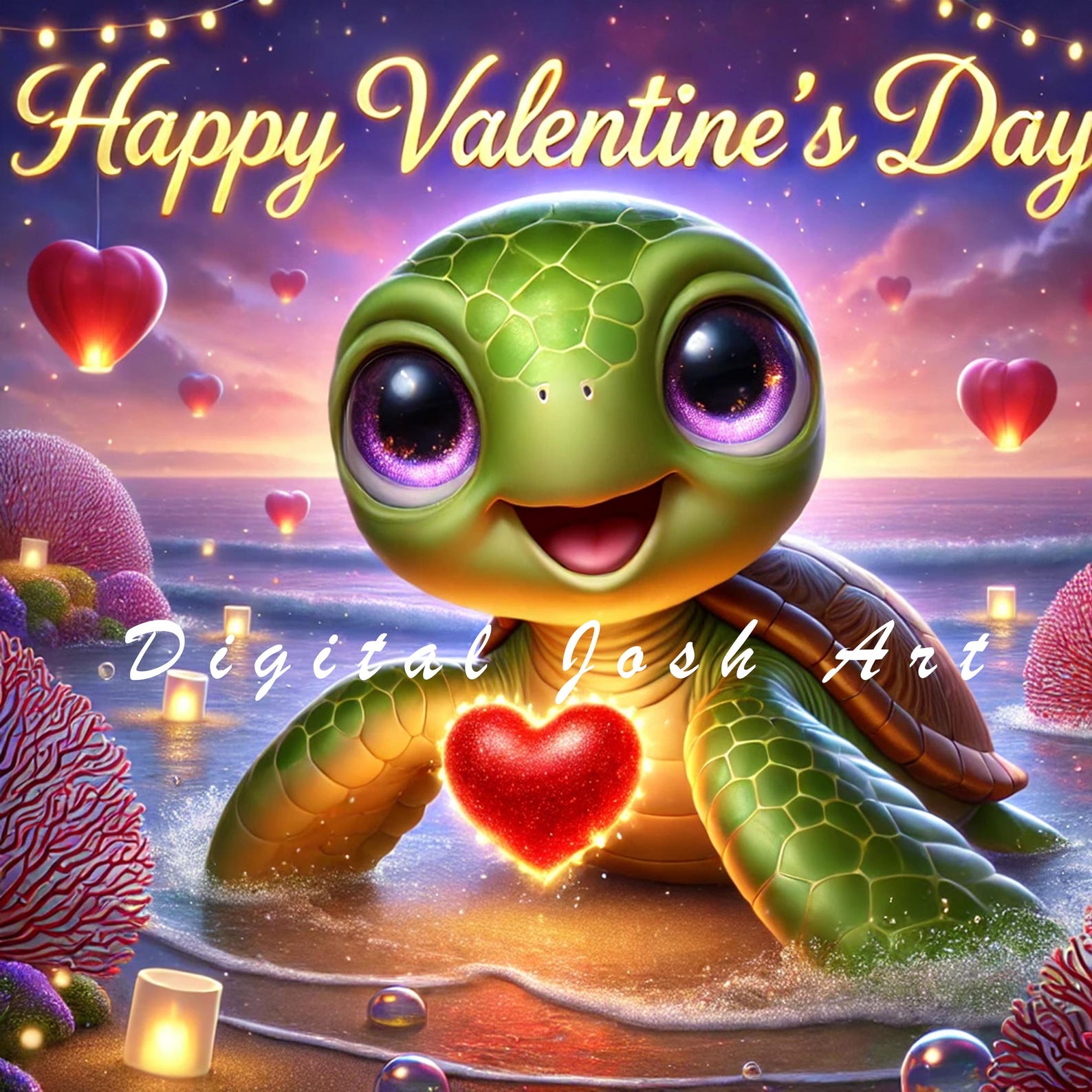 10 JPEG Cute Valentine’s Day Sea Turtle Clipart Bundle - Winter Sea ...