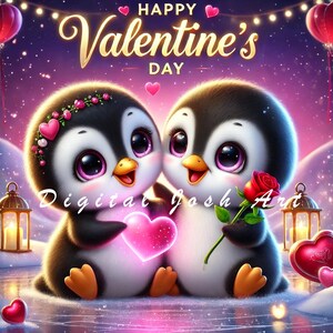 10 JPEG Cute Valentine’s Day Penguin Clipart Bundle - Winter Penguin ...