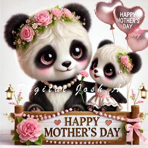 10 JPEG Cute Mother’s Day Panda Clipart – Spring Mom & Baby Bear Art ...