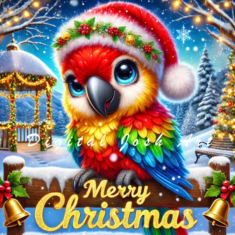 10 JPEG Cute Christmas Macaw Clipart Bundle - Winter Bird Designs ...