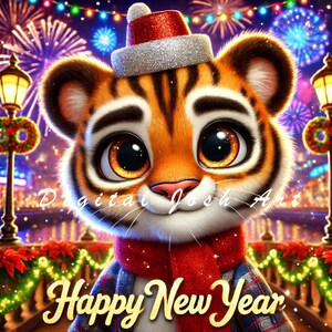 Cute New Year Tiger Clipart Bundle - 10 JPEG Winter Animal Designs ...