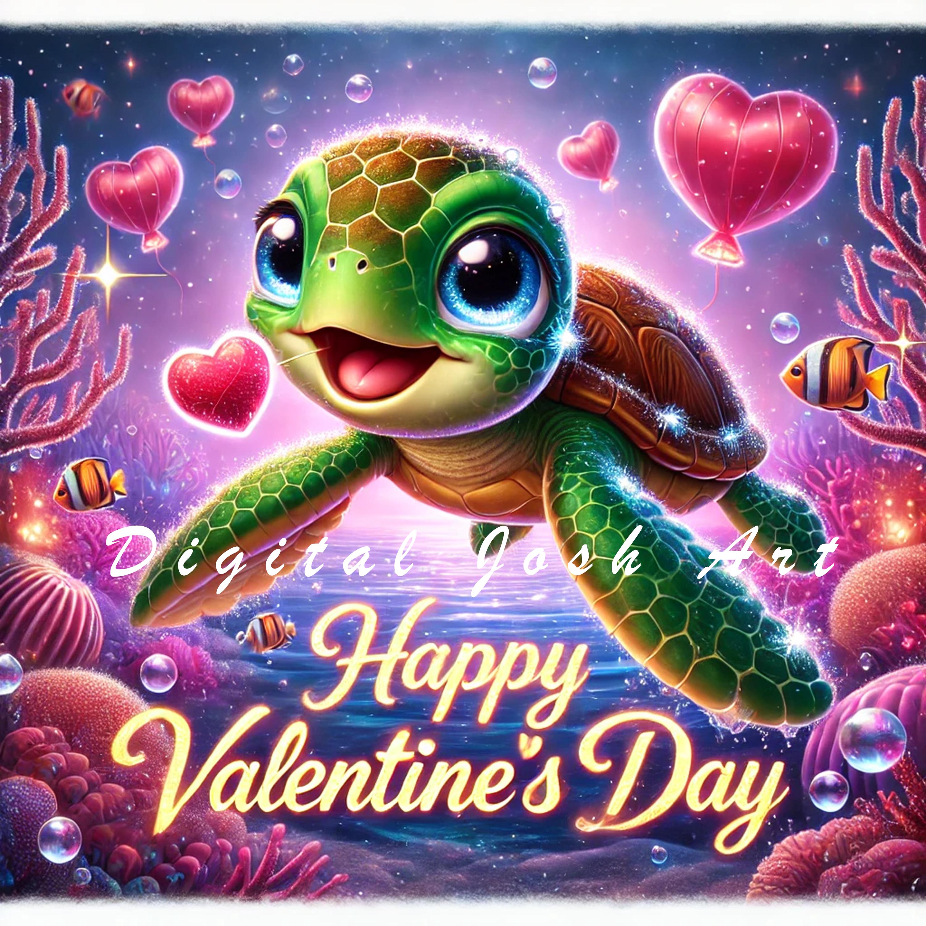 10 JPEG Cute Valentine’s Day Sea Turtle Clipart Bundle - Winter Sea ...