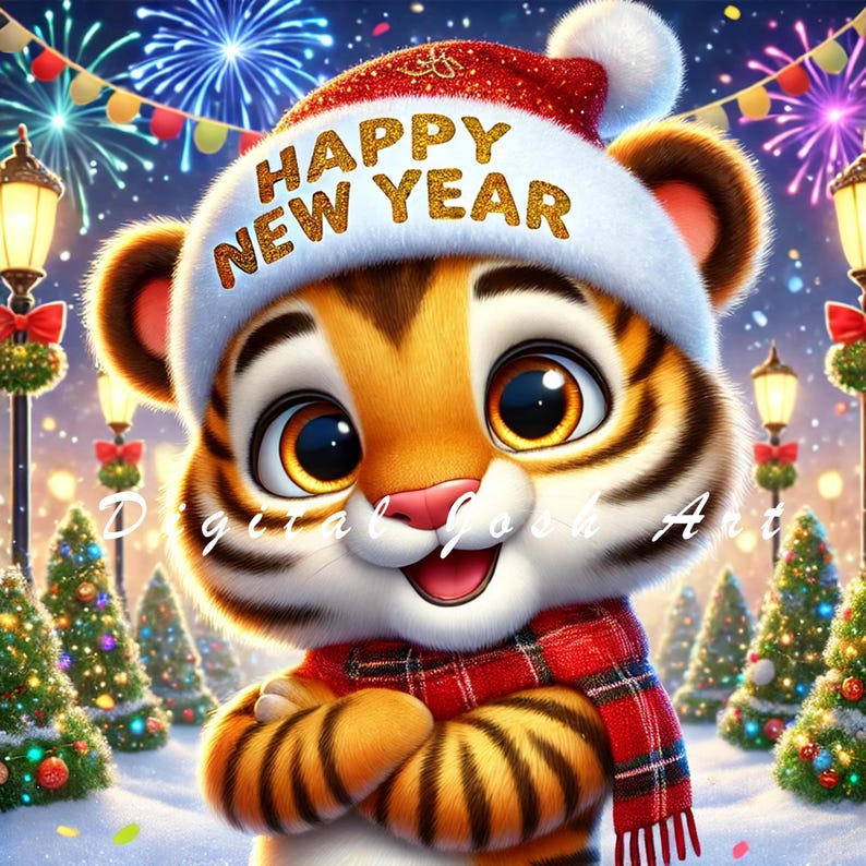 Cute New Year Tiger Clipart Bundle - 10 JPEG Winter Animal Designs ...
