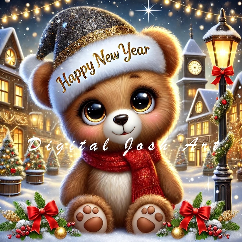 Cute New Year Bear Clipart Bundle 10 JPEG Winter Animal Designs ...