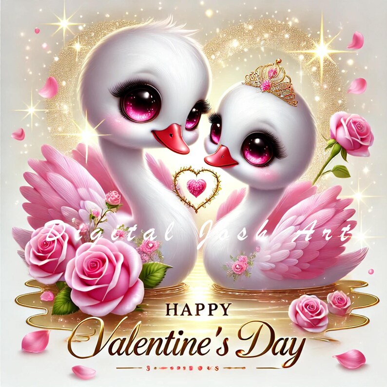 Cute Valentine’s Day Pink Swan Clipart Bundle - 10 JPEG Winter Swan ...