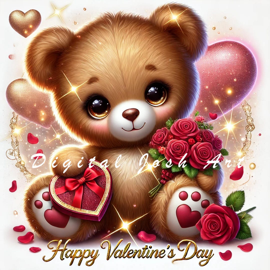 Cute Valentine’s Day Teddy Bear Clipart Bundle - 10 JPEG Winter Bear ...